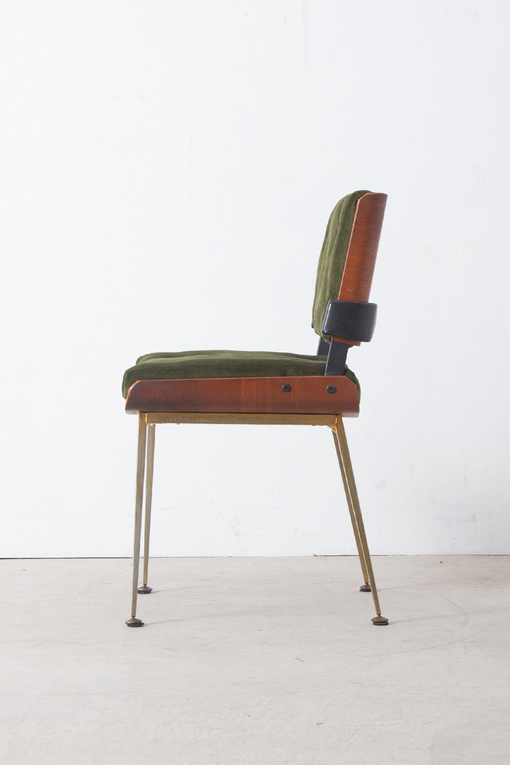 stoop | Desk Chair by Alain Richard in Wood , Brass , Fabric and Leather