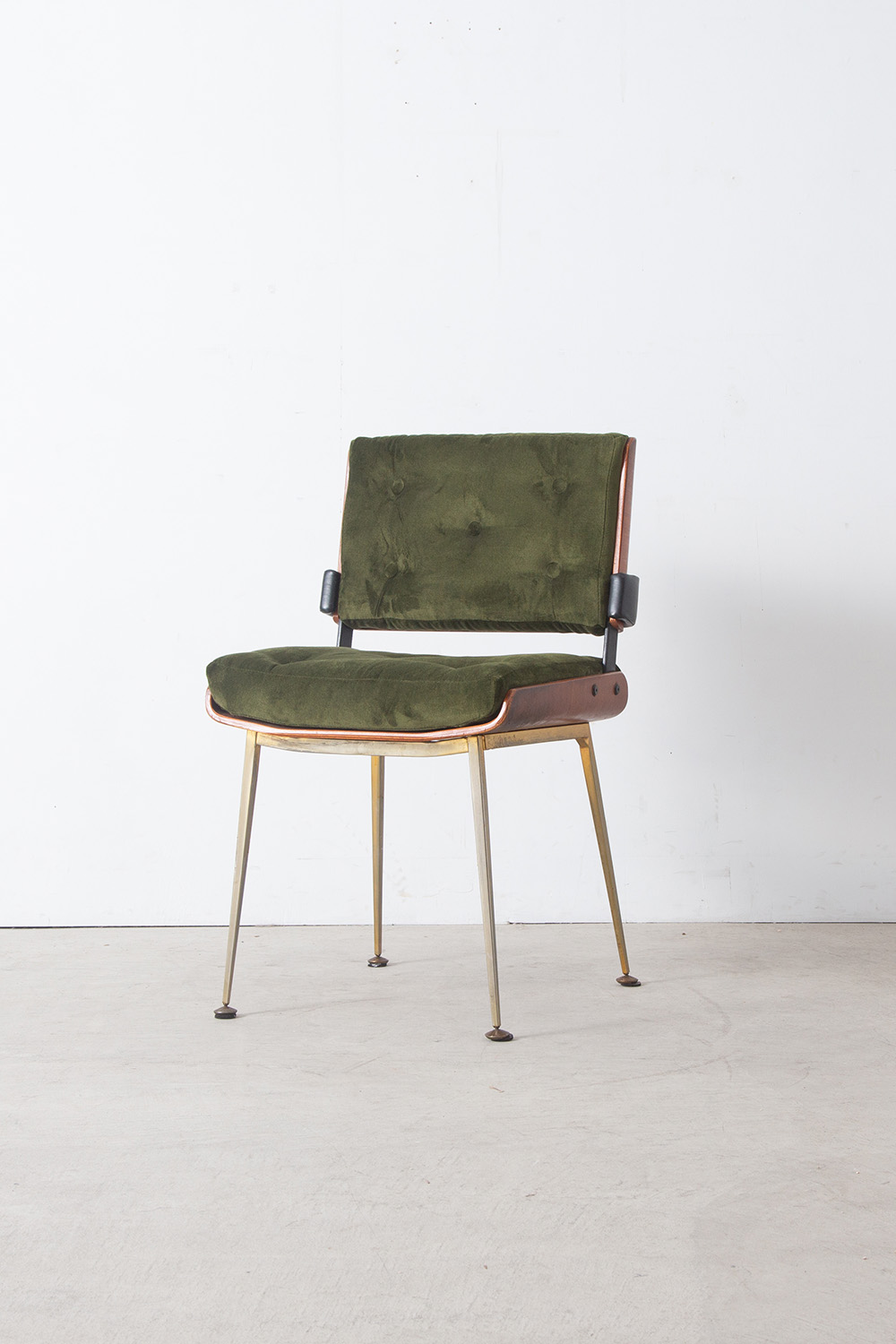 stoop | Desk Chair by Alain Richard in Wood , Brass , Fabric and Leather
